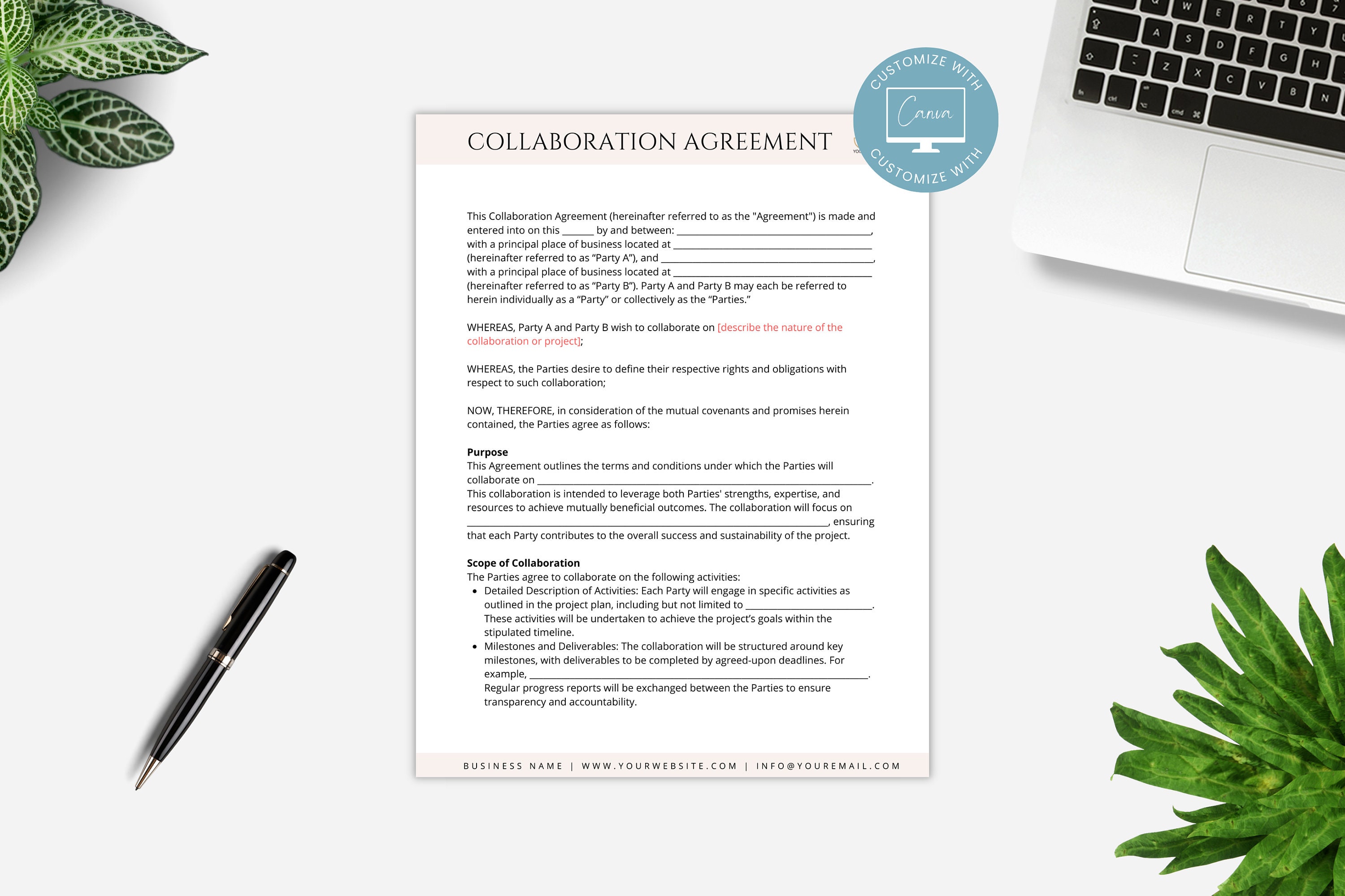 Editable Collaboration Agreement Template, Project Collaboration ...