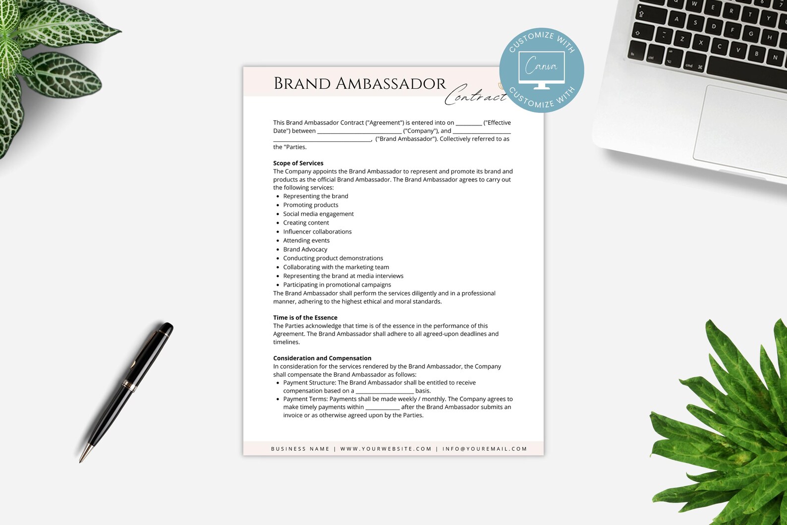 Editable Brand Ambassador Contract Canva Template, Social Media ...