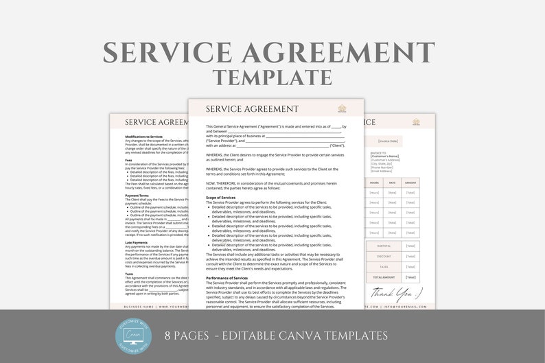 Editable Service Agreement Template, General Service Contract, Service ...