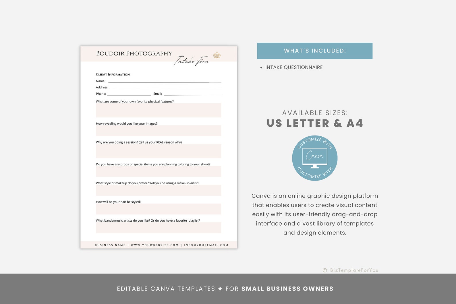 Editable Boudoir Photography Questionnaire Template. Boudoir Session ...