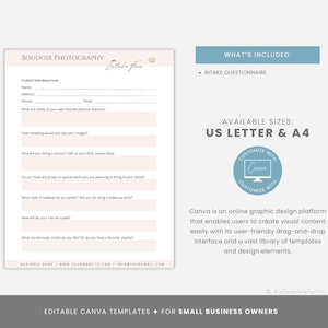 Editable Boudoir Photography Questionnaire Template. Boudoir Session ...