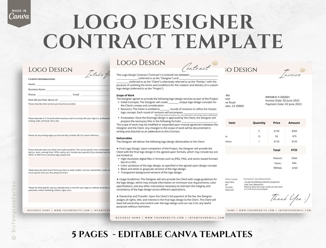 Editable Logo Designer Contract Template Freelance Graphic - Etsy