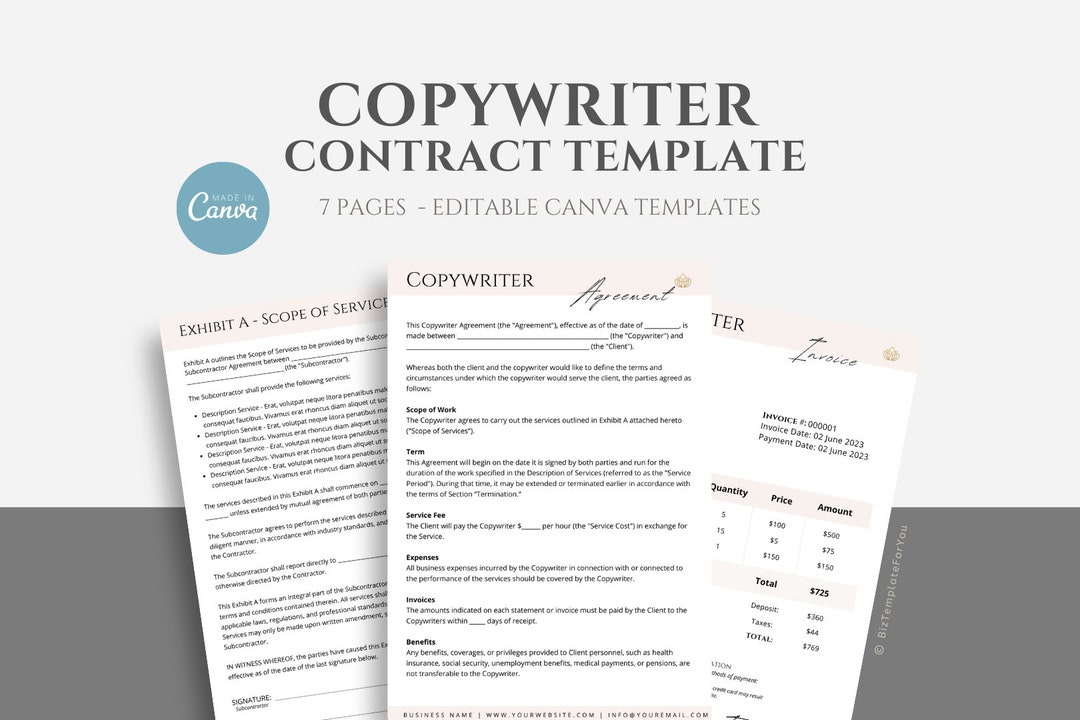 Editable Copywriter Service Agreement Template, Copywriting Contract ...