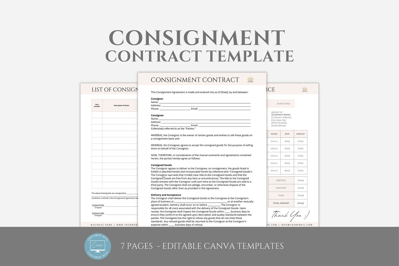 Editable Consignment Contract Template, Product Consignment Agreement ...
