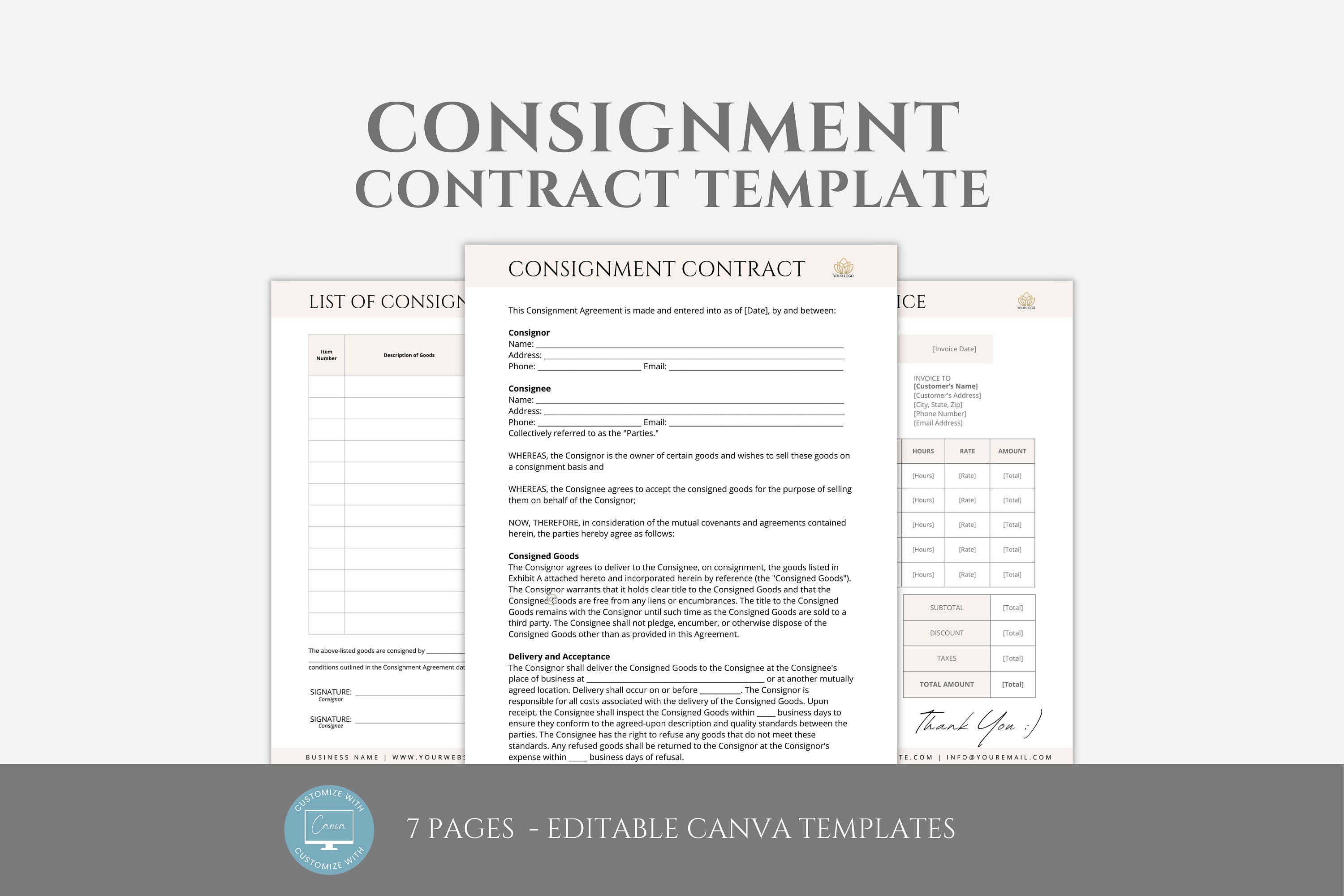 Editable Consignment Contract Template, Product Consignment Agreement ...