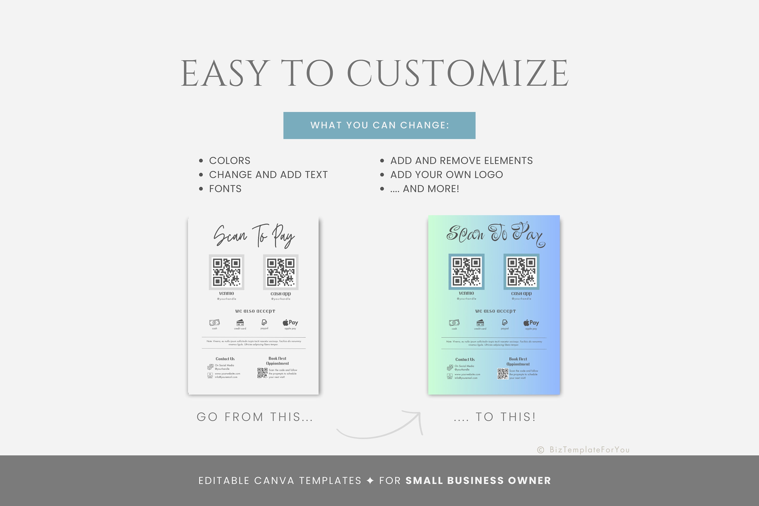 Editable Scan to Pay Template, Cashapp Paypal Sign for Small Business ...