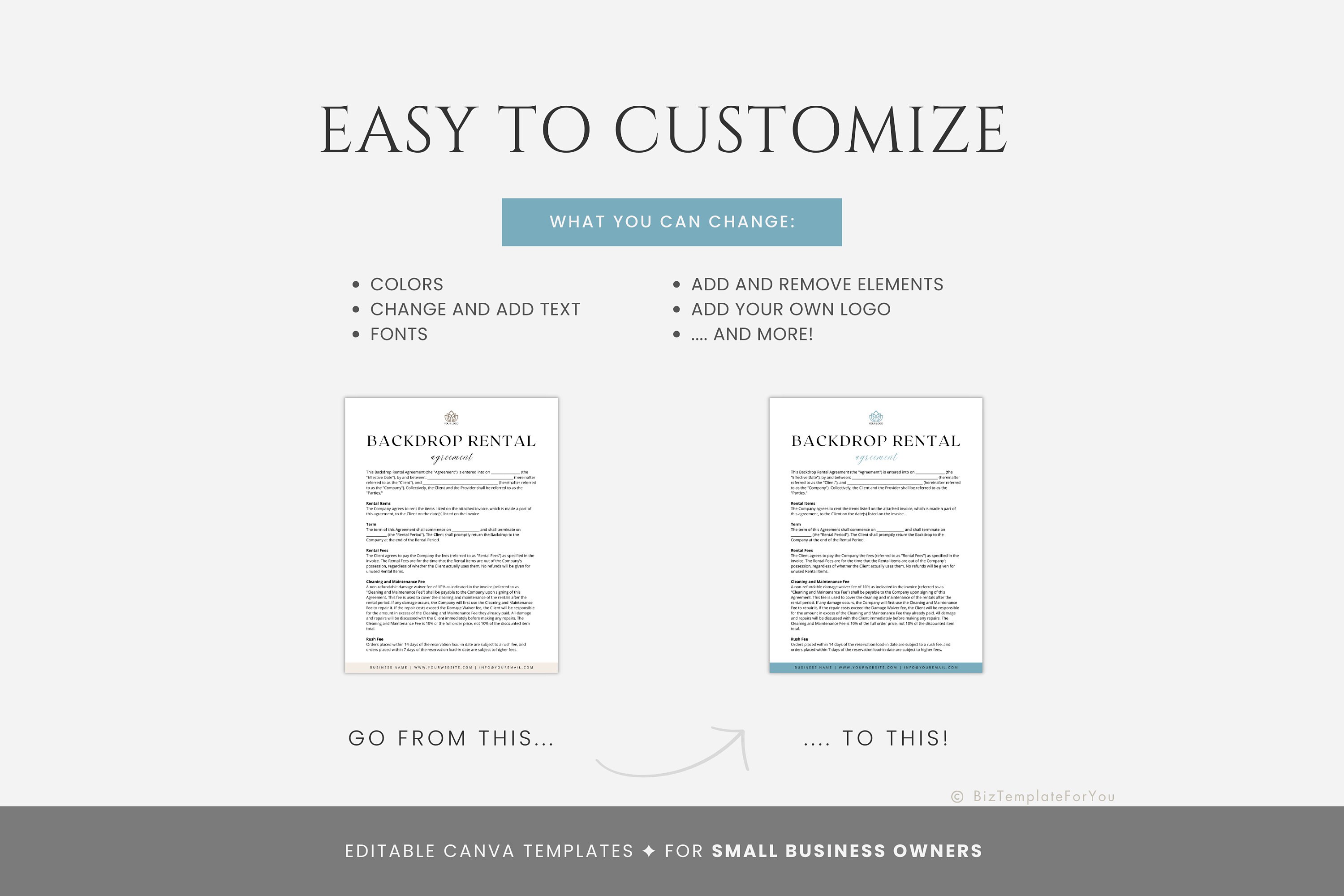 Editable Backdrop Rental Agreement, Party Equipment Rental Contract ...