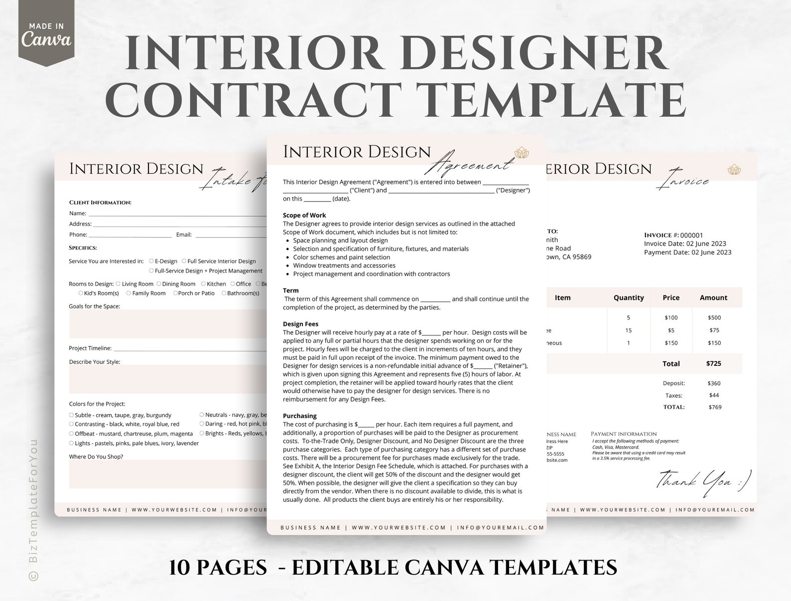 Editable Interior Design Contract Template Interior Designer - Etsy