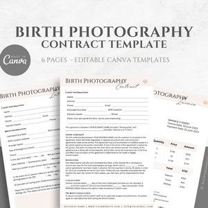 Editable Birth Photographer Contract Template Bundle, Including Intake Form & Invoice. Made in ...