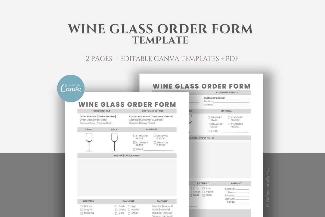 Editable Wine Glass Order Form Template, Printable Wine Glass Order ...