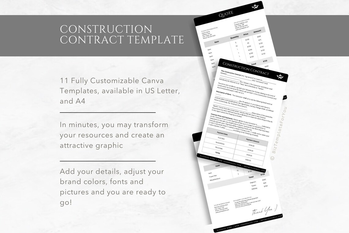 Editable Construction Contract Template Professional - Etsy