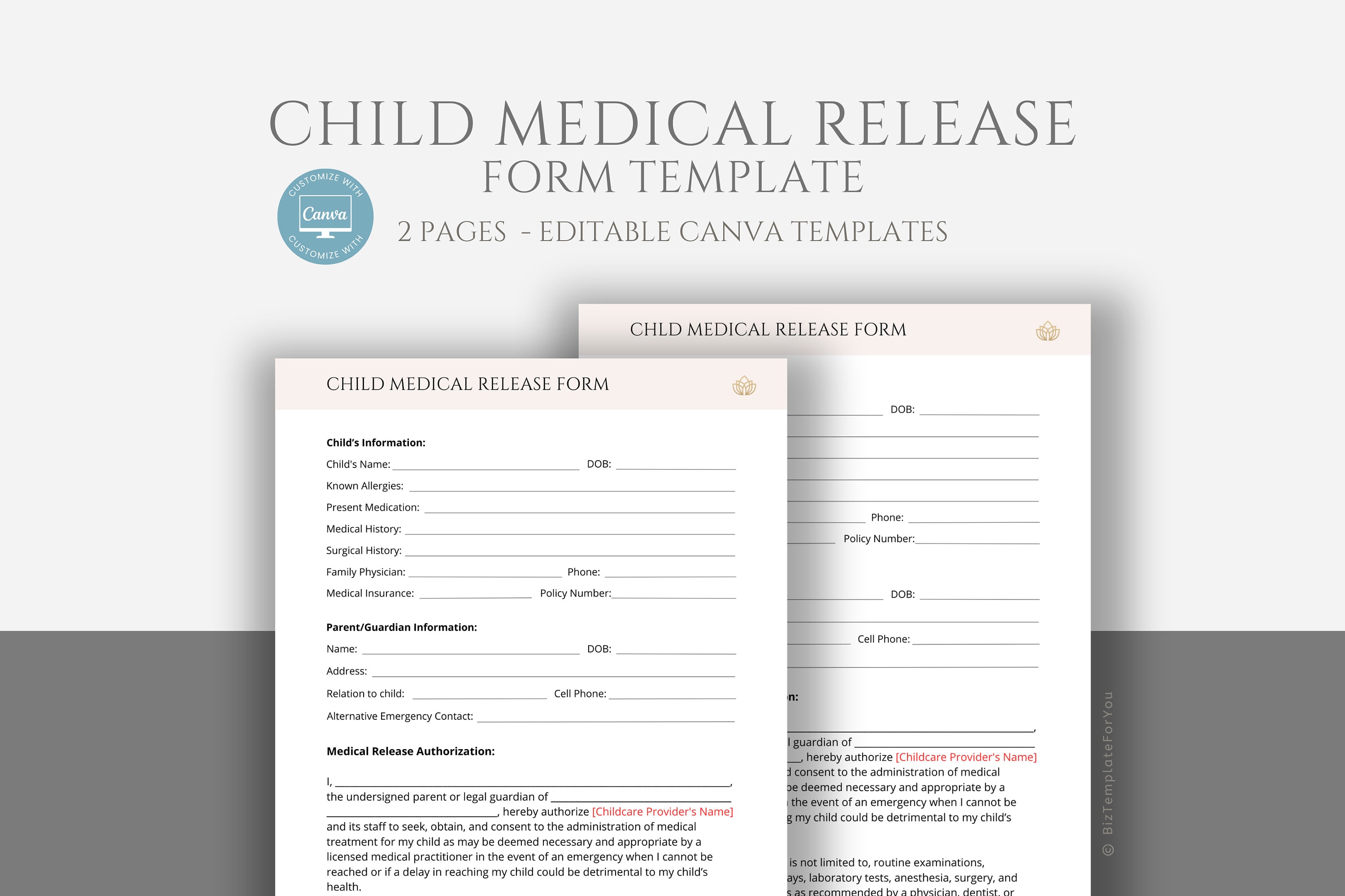 Editable Child Medical Release Form for Childcare Service Providers ...