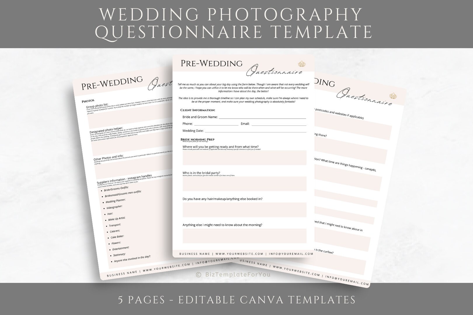 Editable Wedding Photography Questionnaire, Editable Pre-wedding Client ...