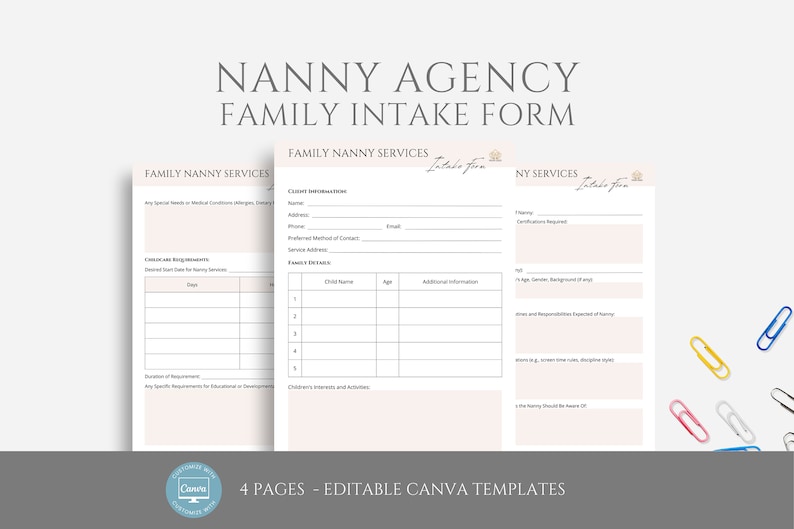 Nanny Agency Family Intake Form Template, Editable Client Onboarding ...
