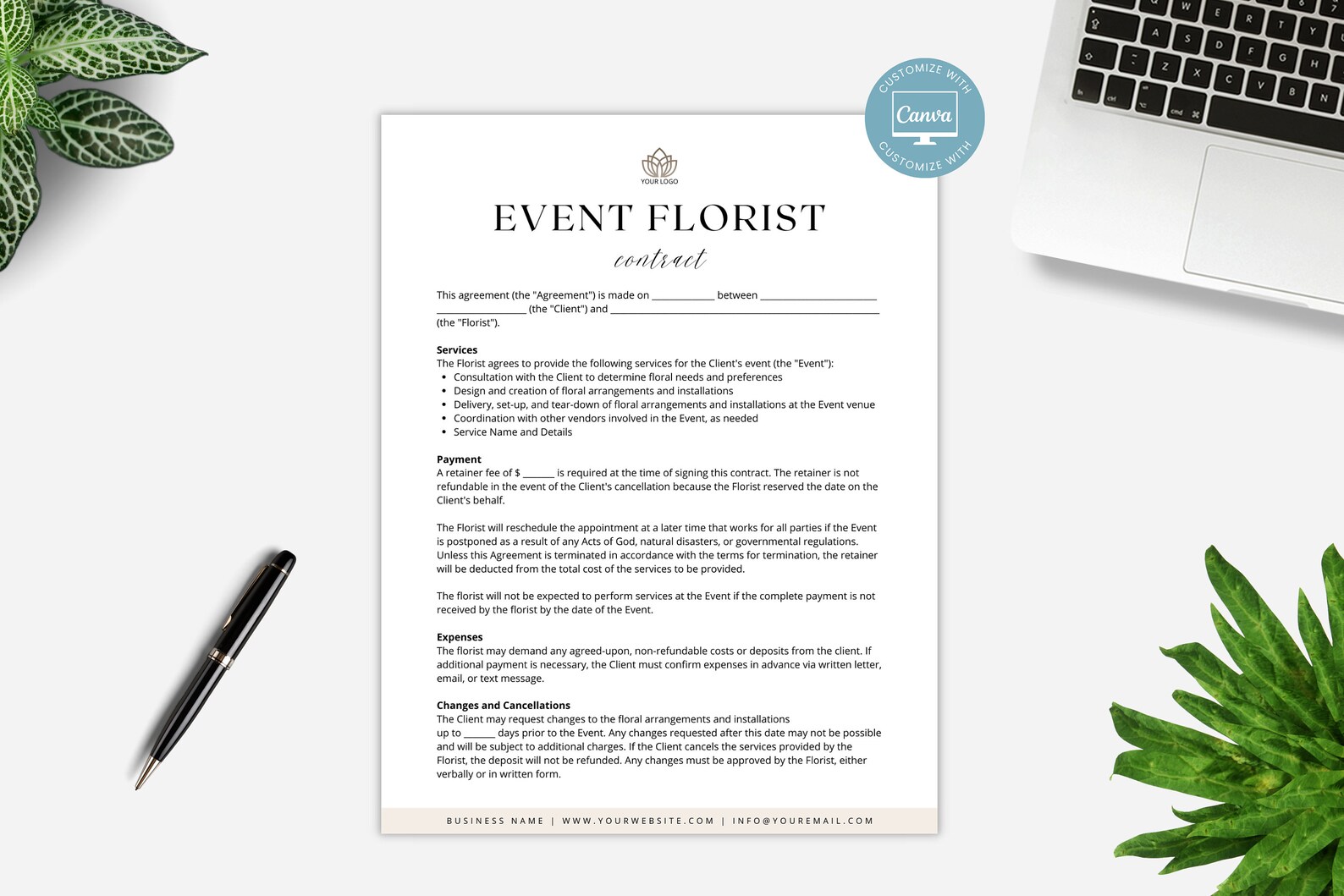 Editable Event Florist Forms Bundle, Flower Arrangements Service ...