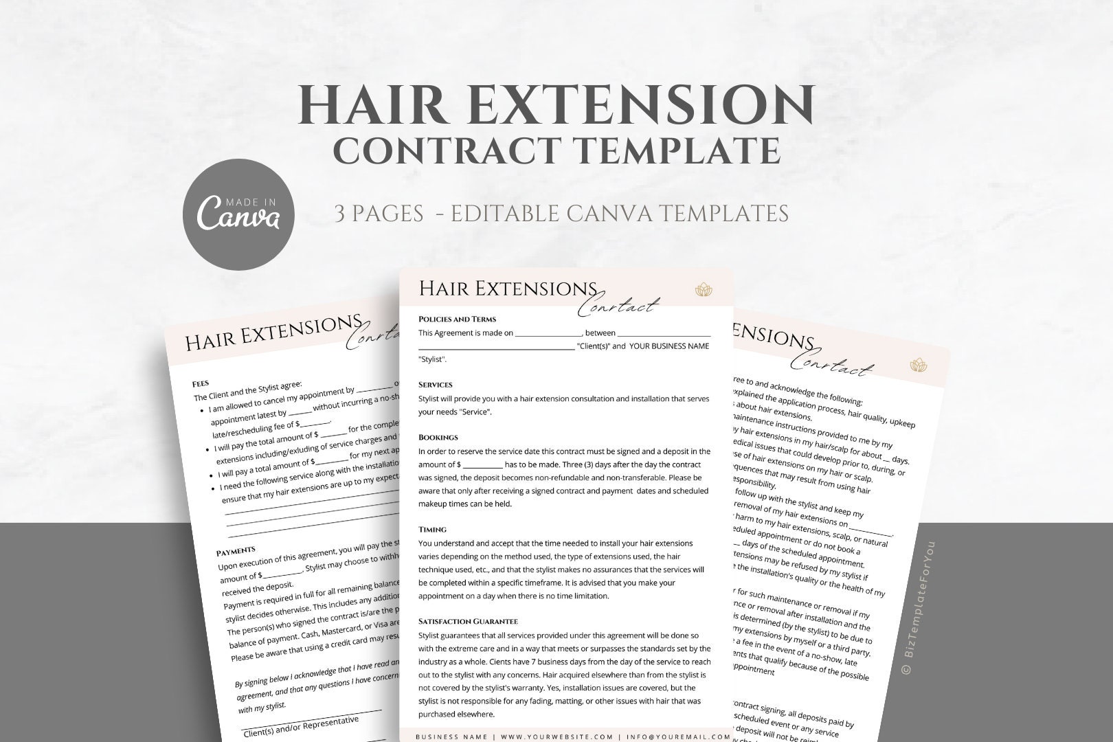 Fully Editable Hair Extension Contract Template for Hairstylists ...