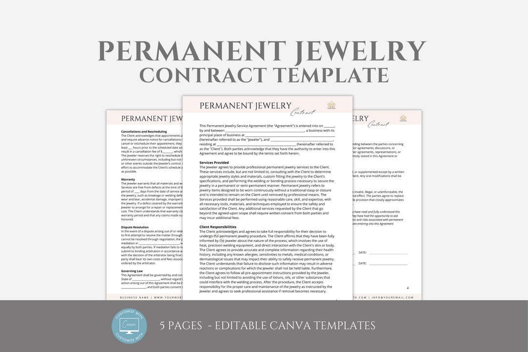 Editable Permanent Jewelry Contract Template, Canva Editable ...