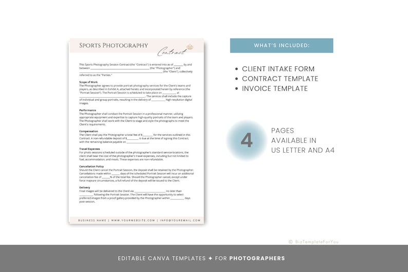 Editable Sports Photography Session Contract Template, Sports ...