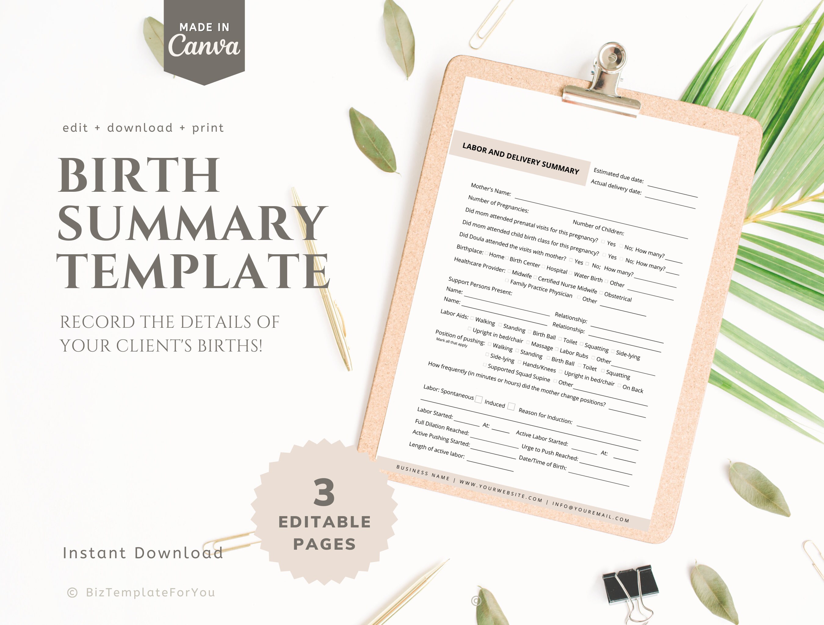 Editable Birth Summary Template Labor and Delivery Summary - Etsy