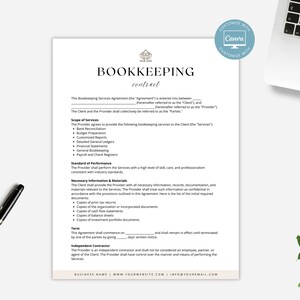 Editable Bookkeeping Services Agreement Template, Freelance Bookkeeper ...