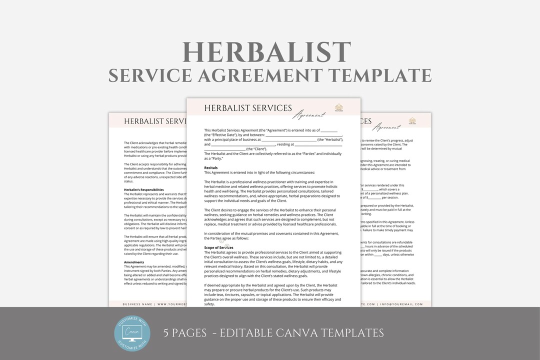 Editable Herbalist Service Agreement Template, Herbal Medicine Contract ...