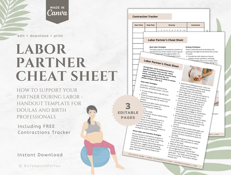 Labor Partner Cheat Sheet Birth Partner Info Sheet Handout - Etsy UK