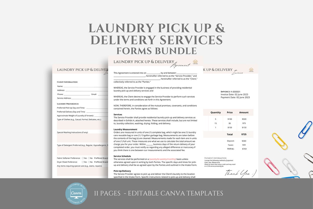Editable Laundry Pick up & Delivery Services Forms Templates, Pick and ...