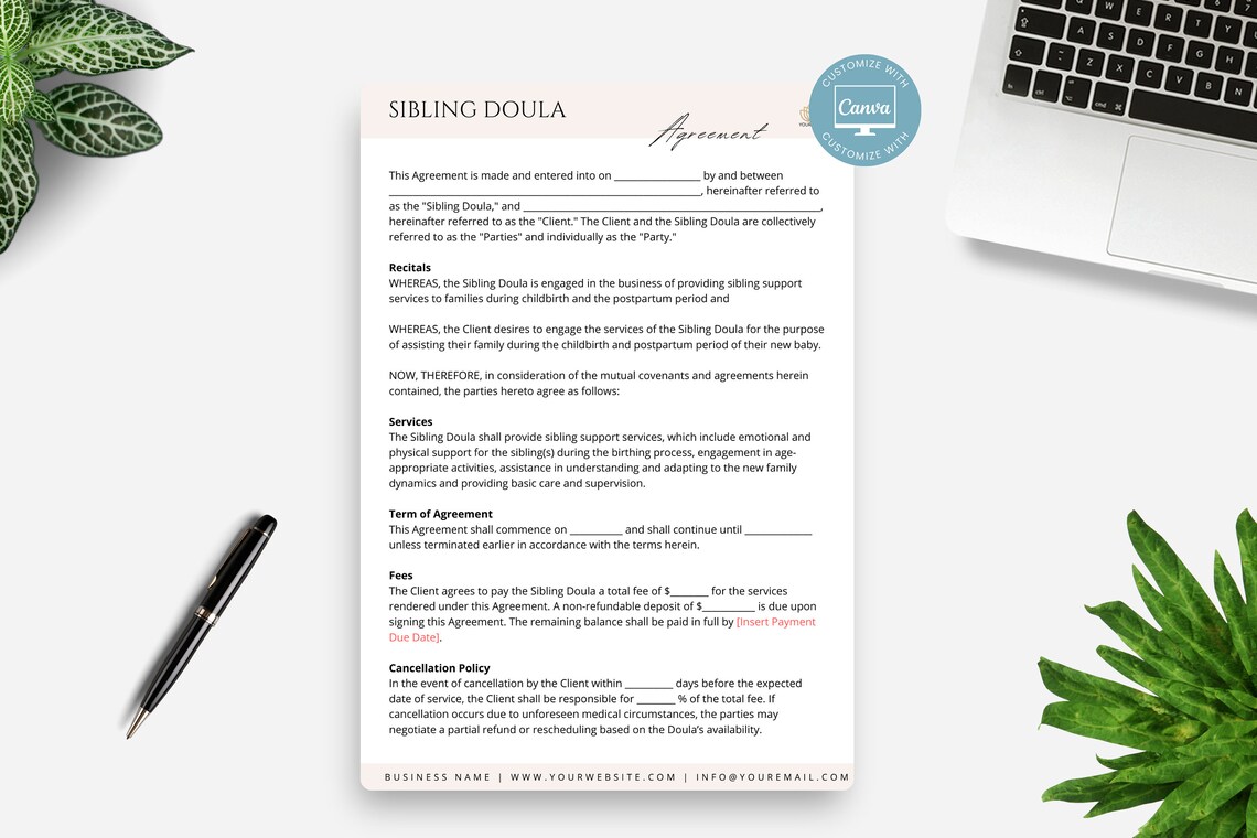 Editable Sibling Doula Business Forms, Incl. Intake Form, Contract ...