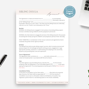 Editable Sibling Doula Business Forms, Incl. Intake Form, Contract ...