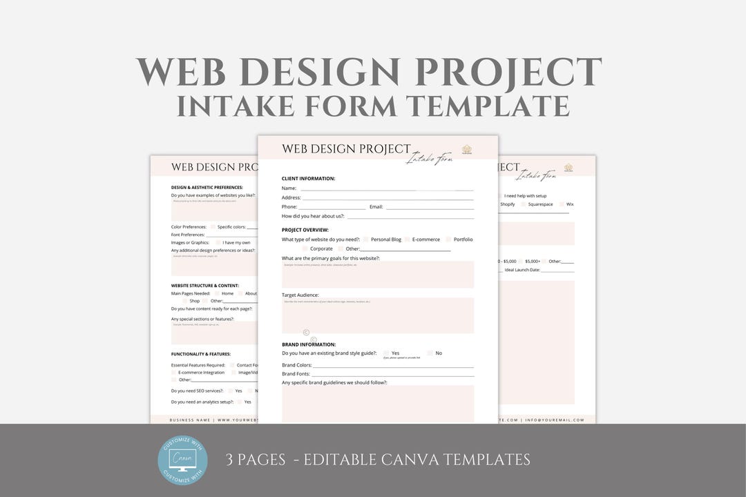 Editable Web Design Project Intake Form Template, Freelance Website ...