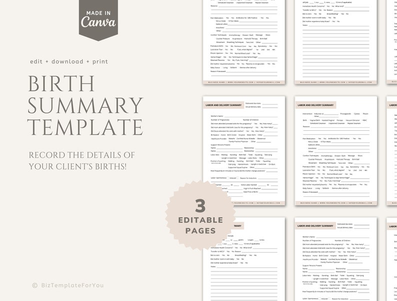 Editable Birth Summary Template Labor and Delivery Summary - Etsy