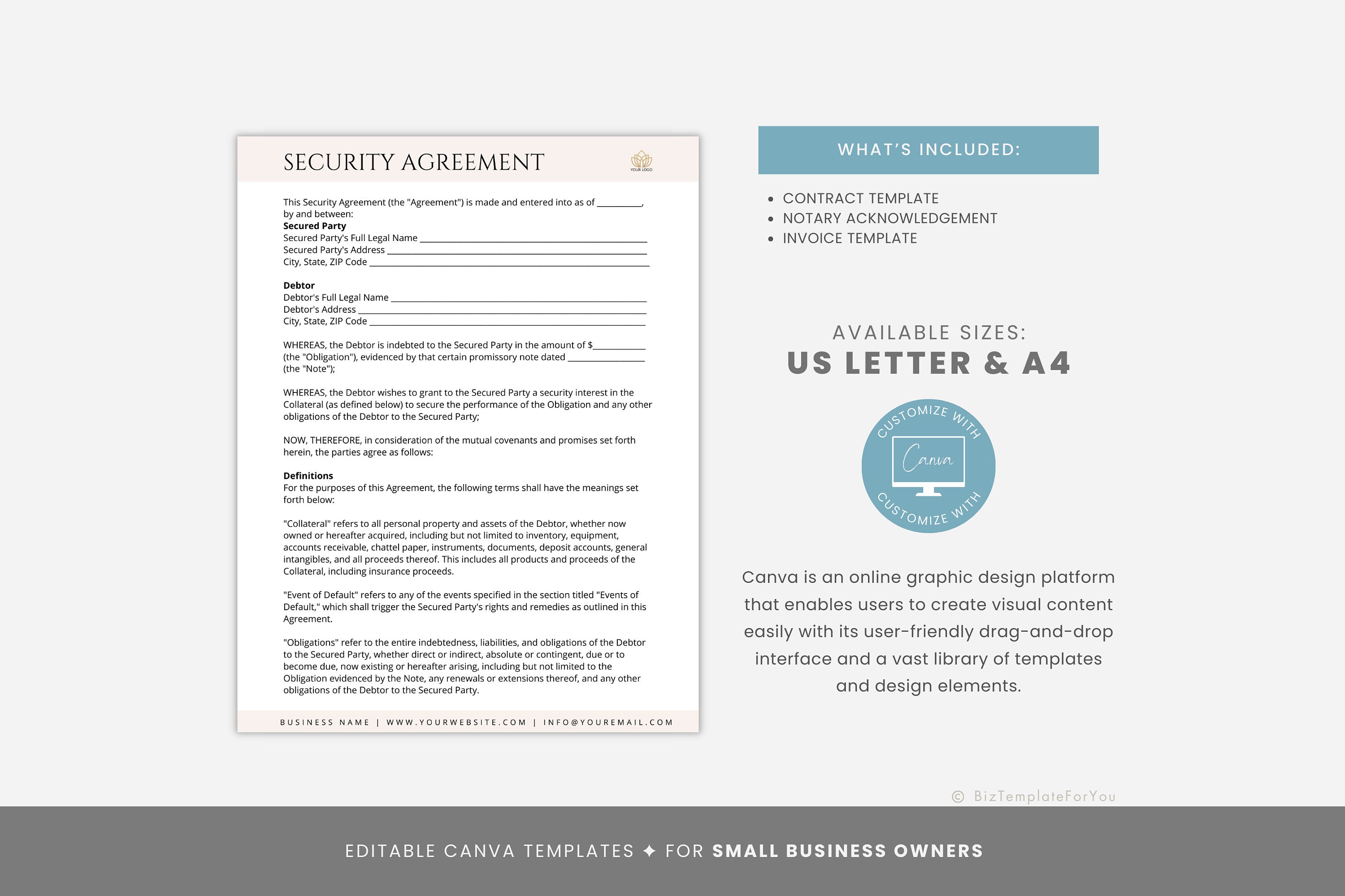 Editable Financial Security Agreement, Security Contract, Security ...