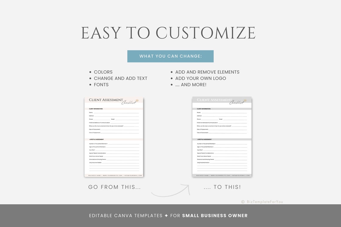 Editable Professional Organizer Client Assessment Checklist Template ...