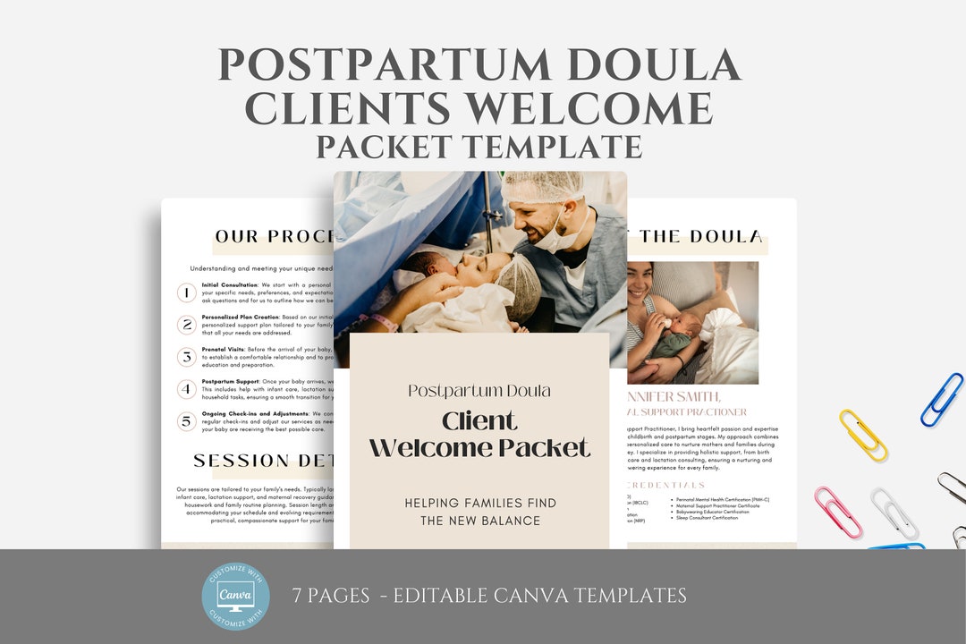 Editable Postpartum Doula Client Welcome Packet Template, Canva, Doula ...