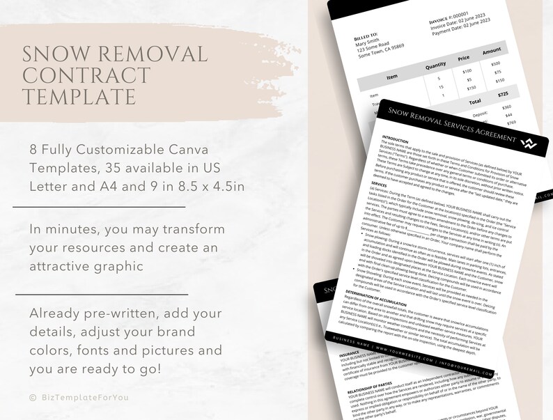Editable Snow Removal Contract Template Professional Snow - Etsy