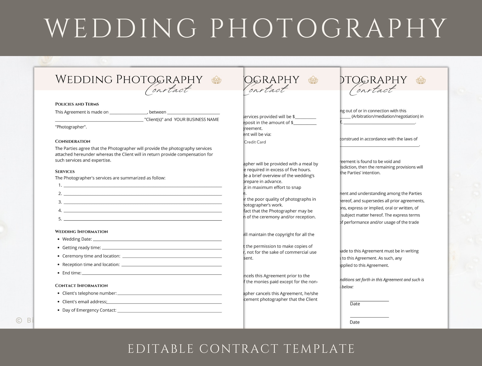 Editable Wedding Photography Contract Template Professional - Etsy