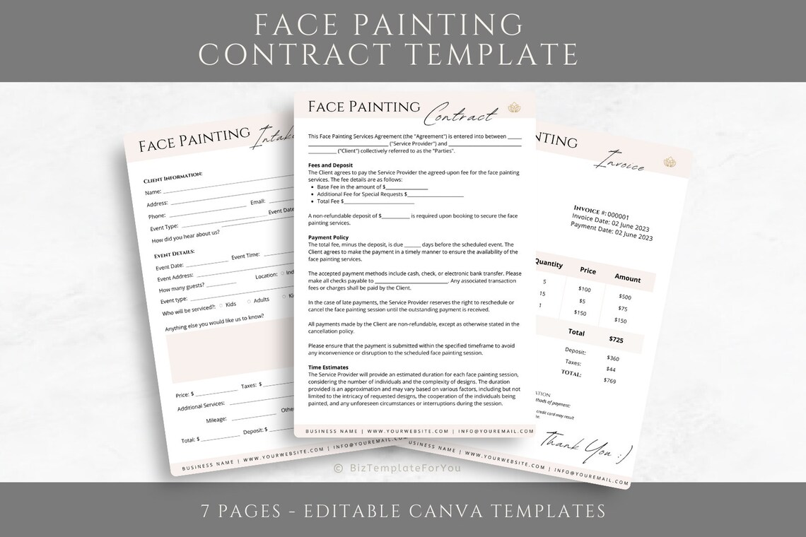 Editable Face Painting Contract Template, Event Face Painter Intake ...