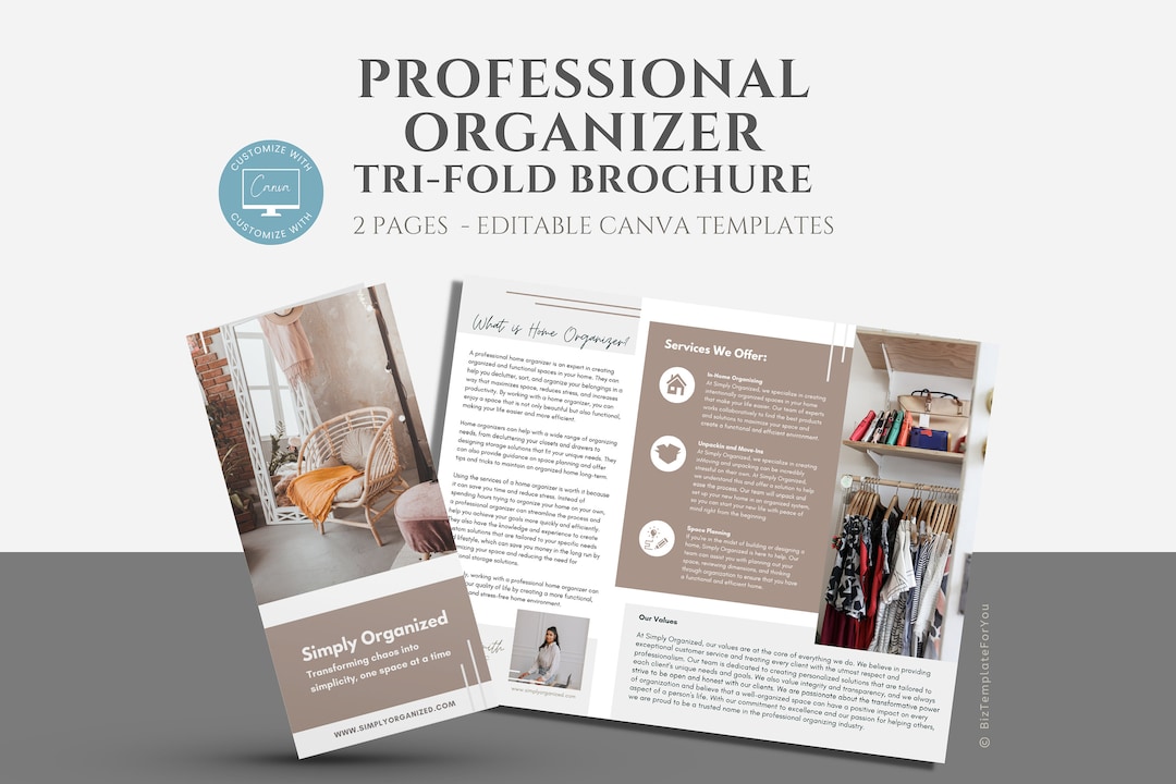 Editable Professional Organizer Tri-fold Brochure Template, Home ...