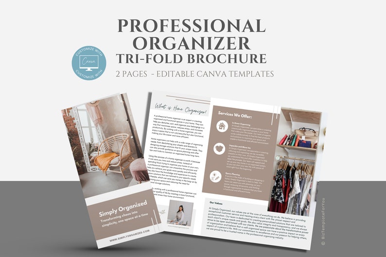Editable Professional Organizer Tri-fold Brochure Template, Home ...