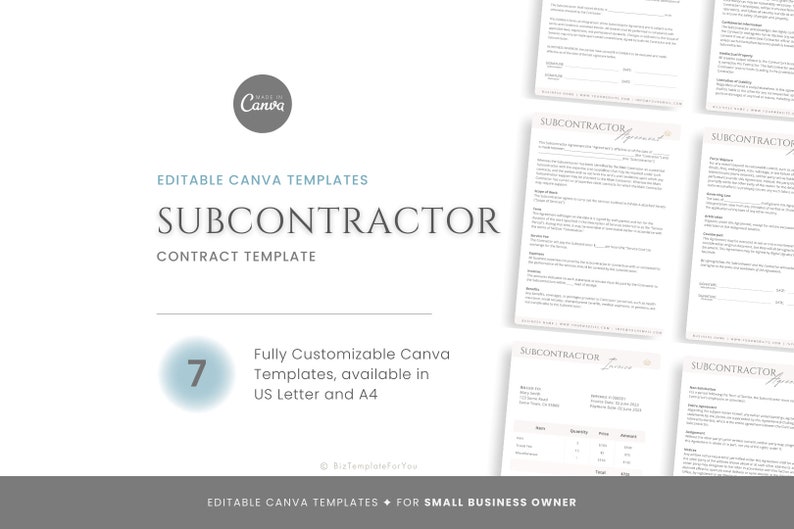 Editable Subcontractor Agreement Template Subcontractor Contract ...