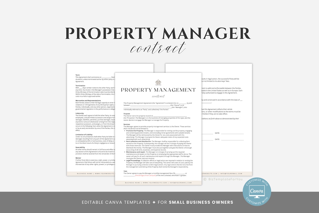 Editable Property Management Contract Template, Real Estate Property ...