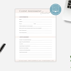 Editable Professional Organizer Client Assessment Checklist Template ...