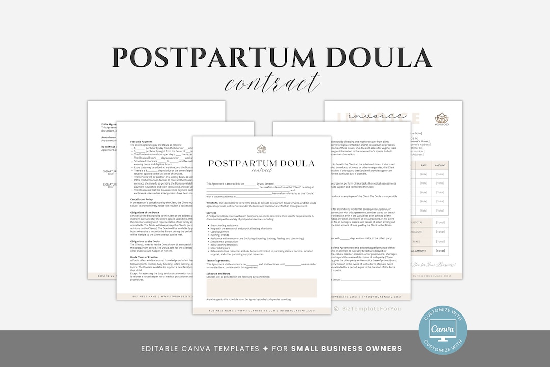 Editable Postpartum Doula Service Agreement, Postpartum Doula Contract ...