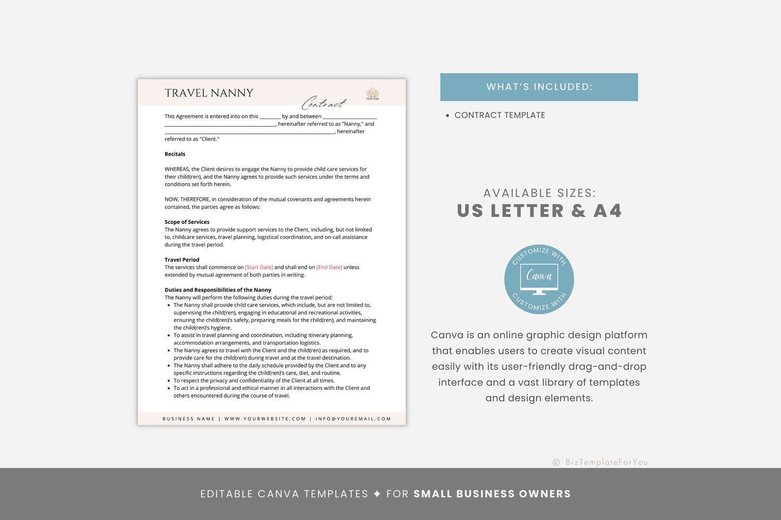 Editable Travel Nanny Contract Template, Family Nanny Onboarding ...