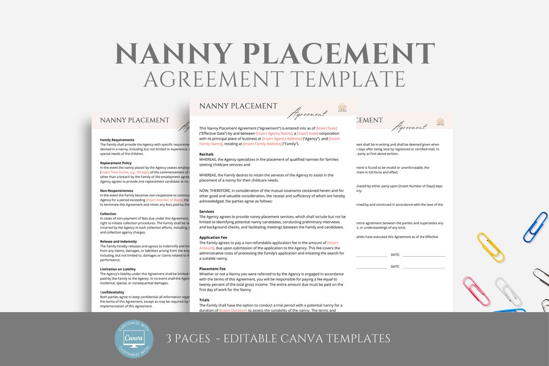 Nanny Agency - Nanny Placement Agreement Template, Editable Nanny ...