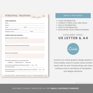 Editable Personal Trainer Client Intake Form, Personal Training ...