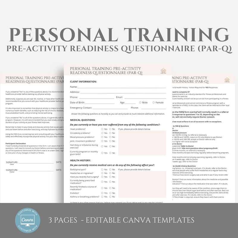 Personal Trainer Assessment Form - Etsy