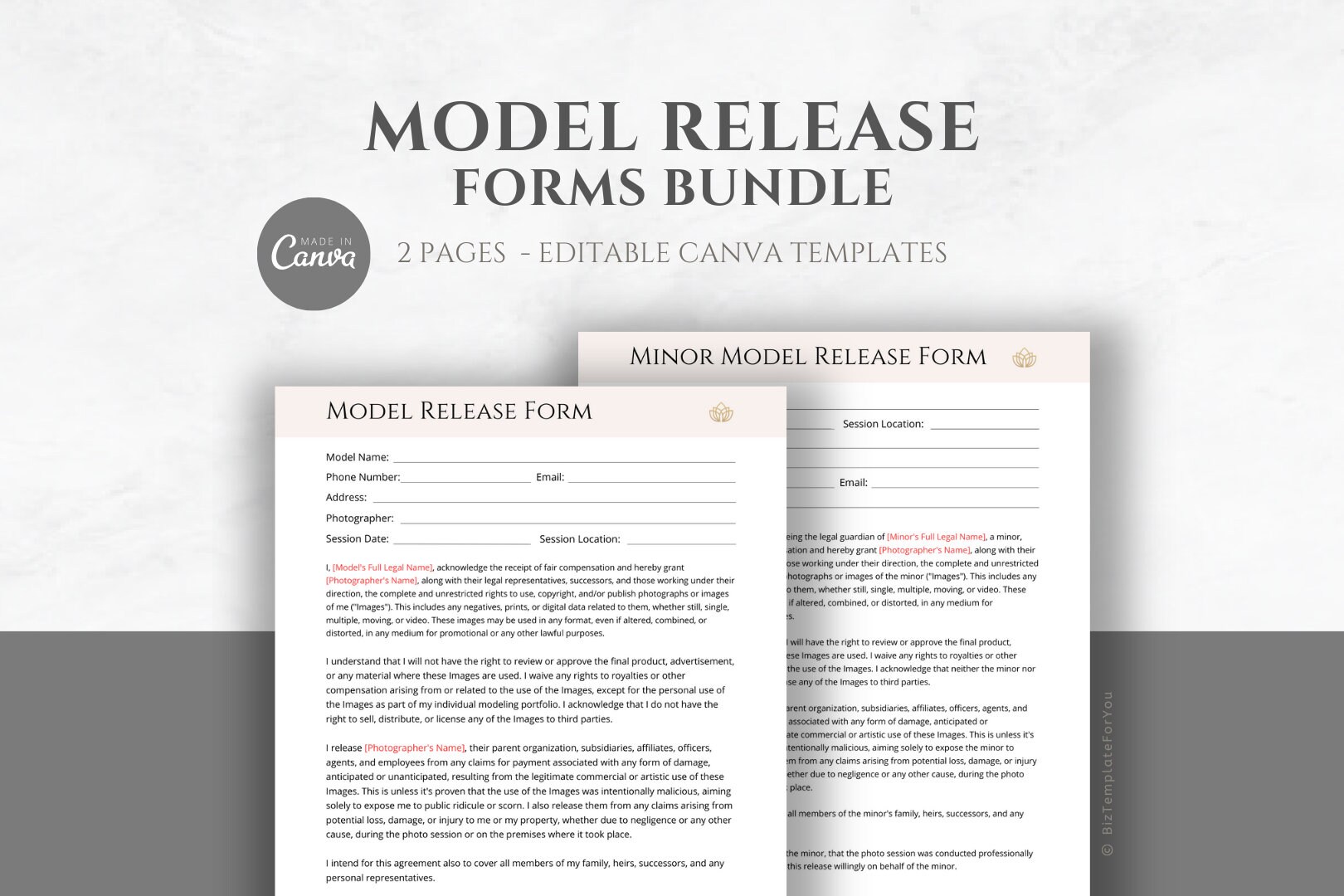 Editable Model Release Form Templates for Photographers Minor - Etsy