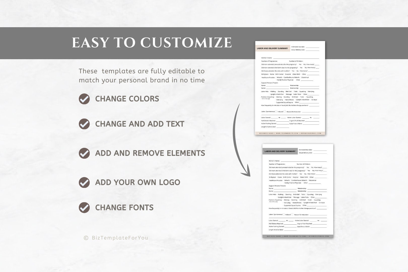 Editable Birth Summary Template, Labor and Delivery Summary Sheet for ...