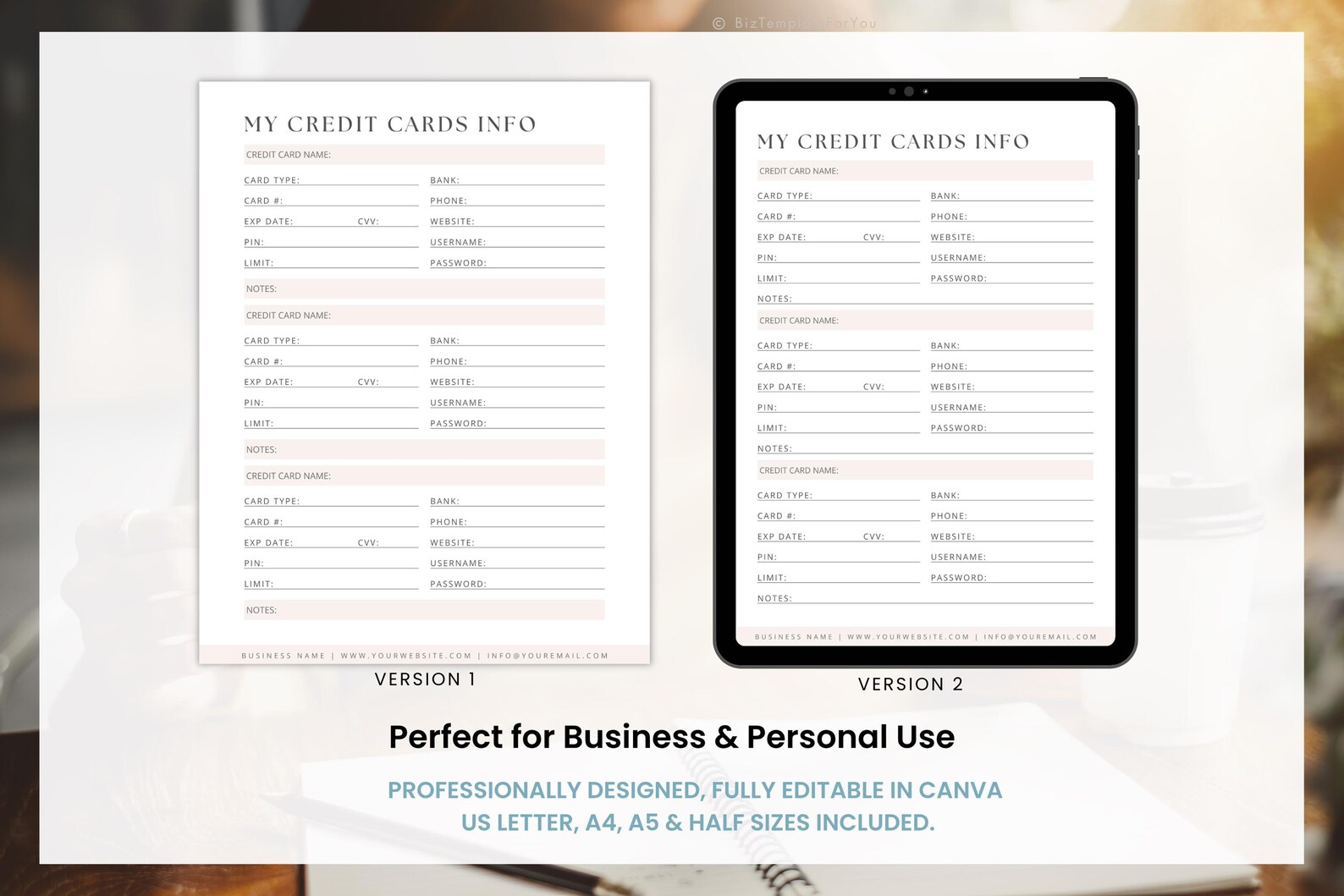 Credit Card Info Tracker, Editable Canva Template, Digital Credit Card ...
